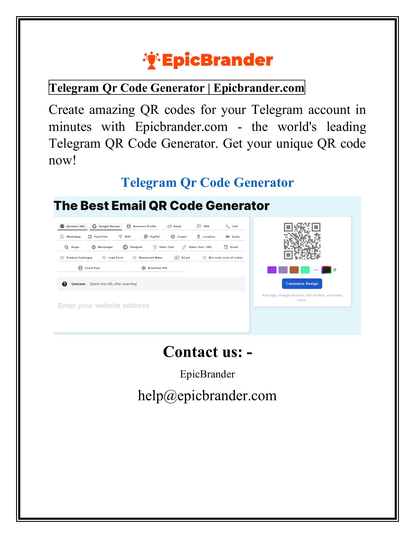 Telegram Qr Code Generator Epicbrander - epicbrander - Page 1 - 2 | Flip PDF Online | PubHTML5