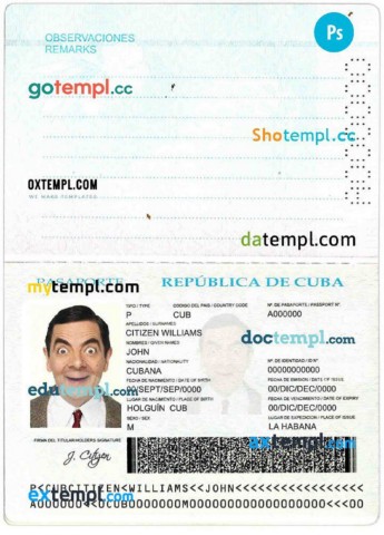 Cuba passport template in PSD format