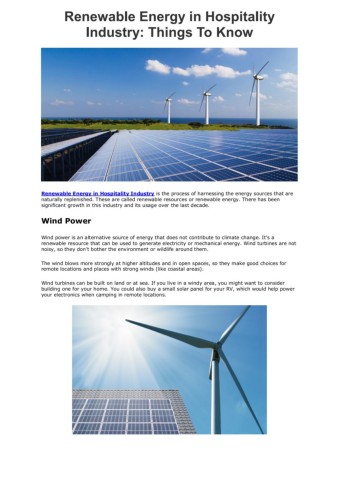 Renewable Energy in Hospitality Industry: Things To Know