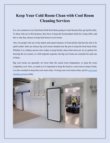 Keep Your Cold Room Clean with Cool Room Cleaning Services