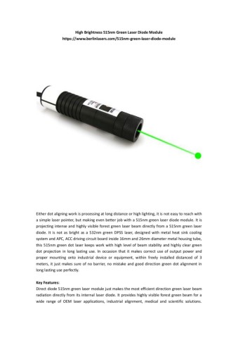 High Brightness 515nm Green Laser Diode Module