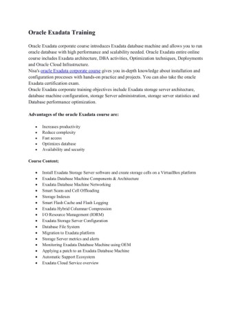 Oracle Exadata Training