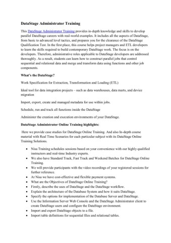 DataStage Administrator Training