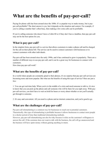 What are the benefits of pay-per-call