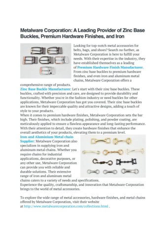 Metalware Corporation- A Leading Provider of Zinc Base Buckles, Premium ...