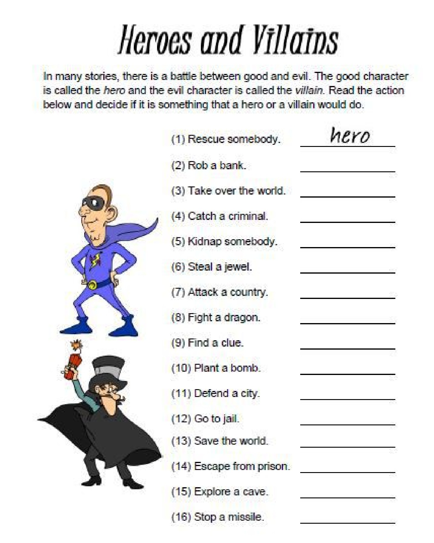 Unit 1 Heroes and Villians Excercise - achara chuenjai - Page 1 - 2 ...