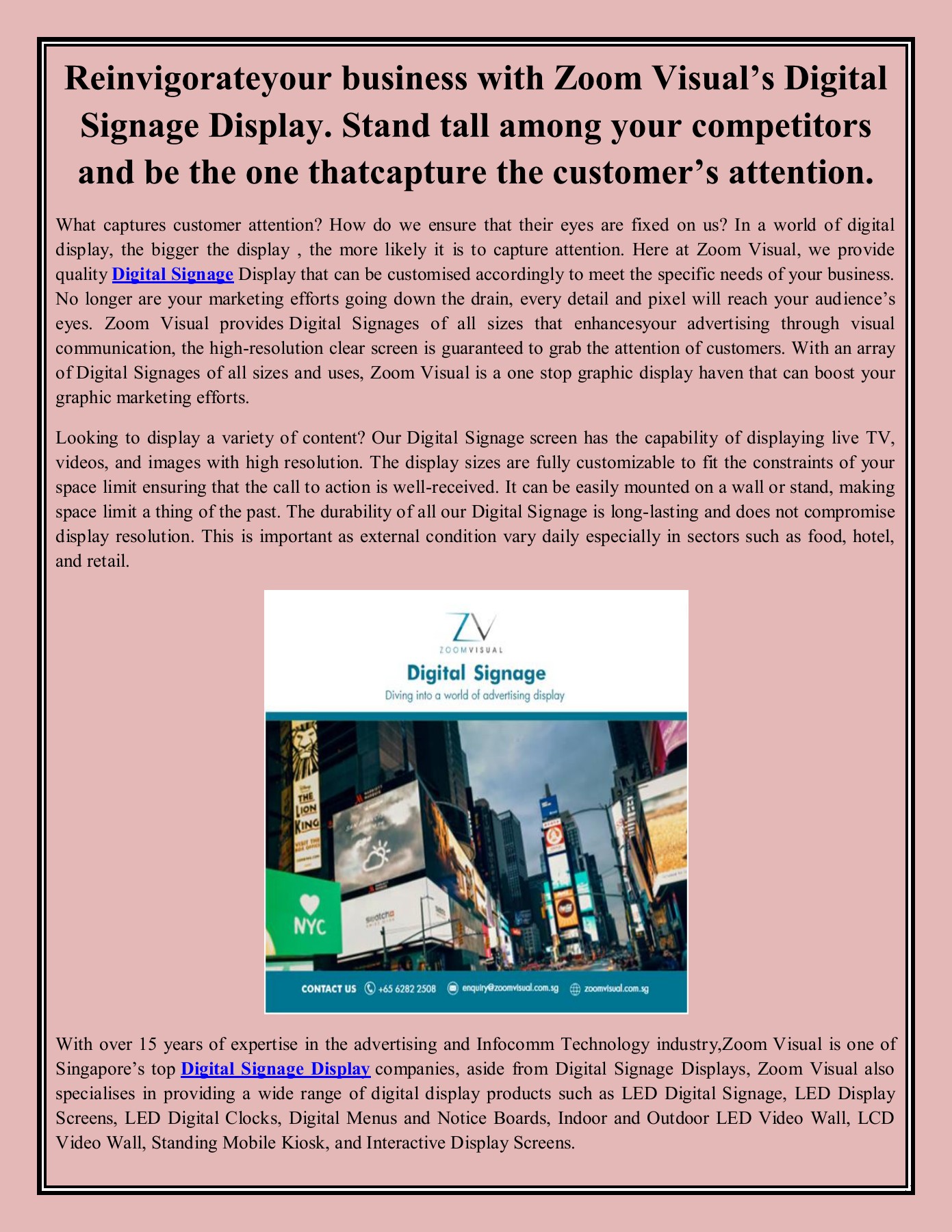 Reinvigorateyour business with Zoom Visual’s Digital Signage Display ...