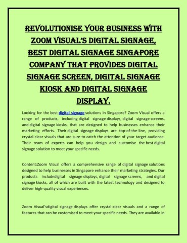 Revolutionise your business with Zoom Visual’s digital signage, best ...