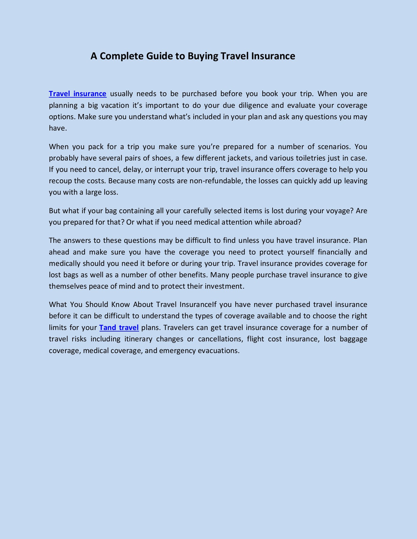 A Complete Guide to Buying Travel Insurance - Tand Travel - Page 1 - 0 ...