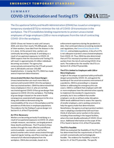 OSHA Summary: COVID Vaccination and Testing ETS - Stokes Wagner - Page ...