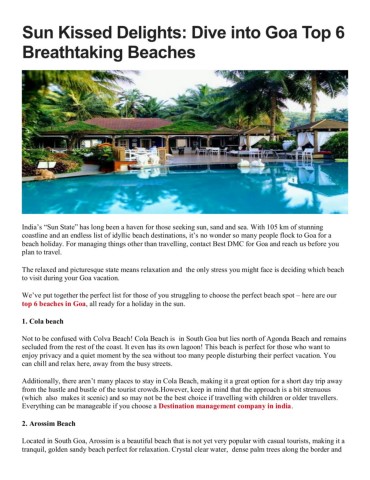 Sun Kissed Delights: Dive into Goa Top 6 Breathtaking Beaches