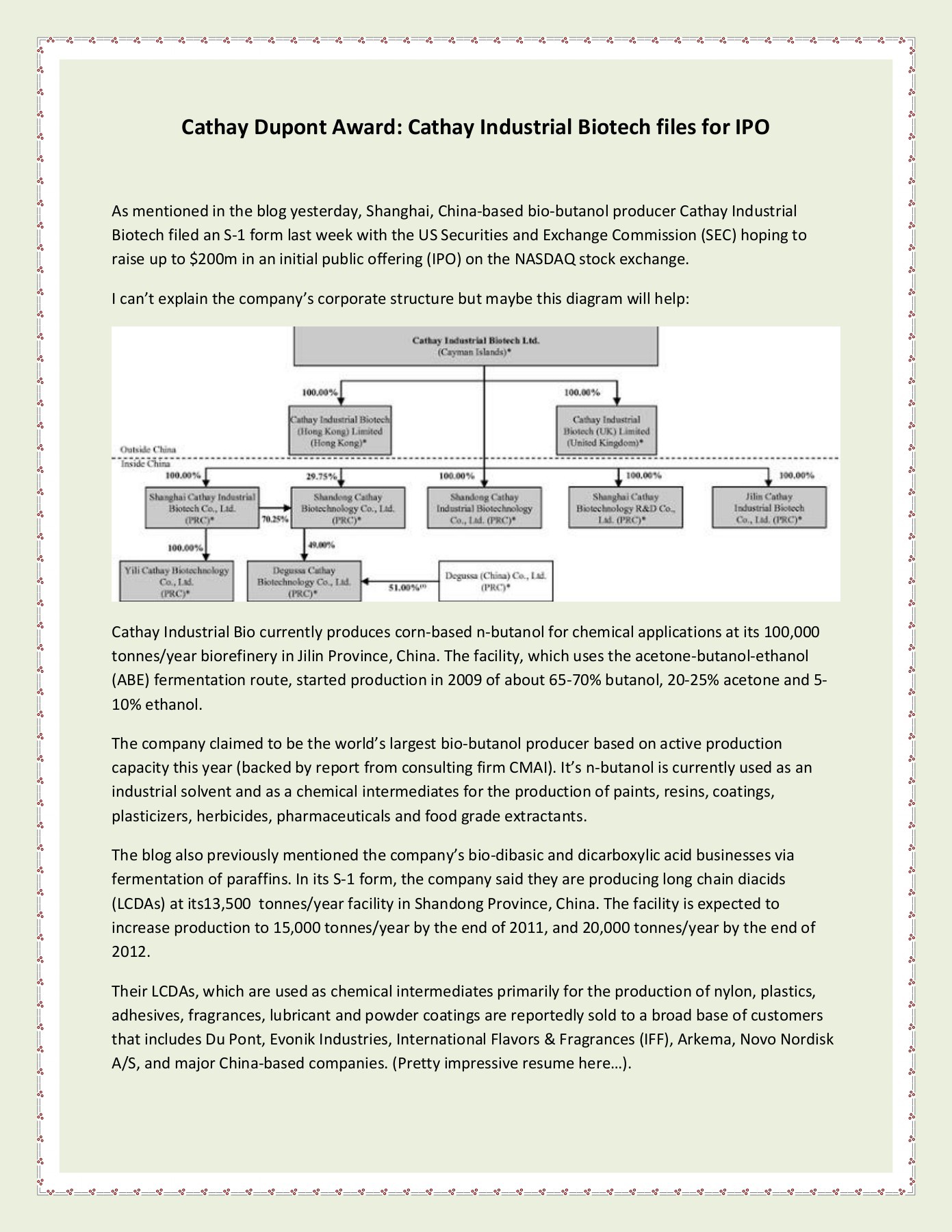 Cathay Dupont Award: Cathay Industrial Biotech files for IPO ...