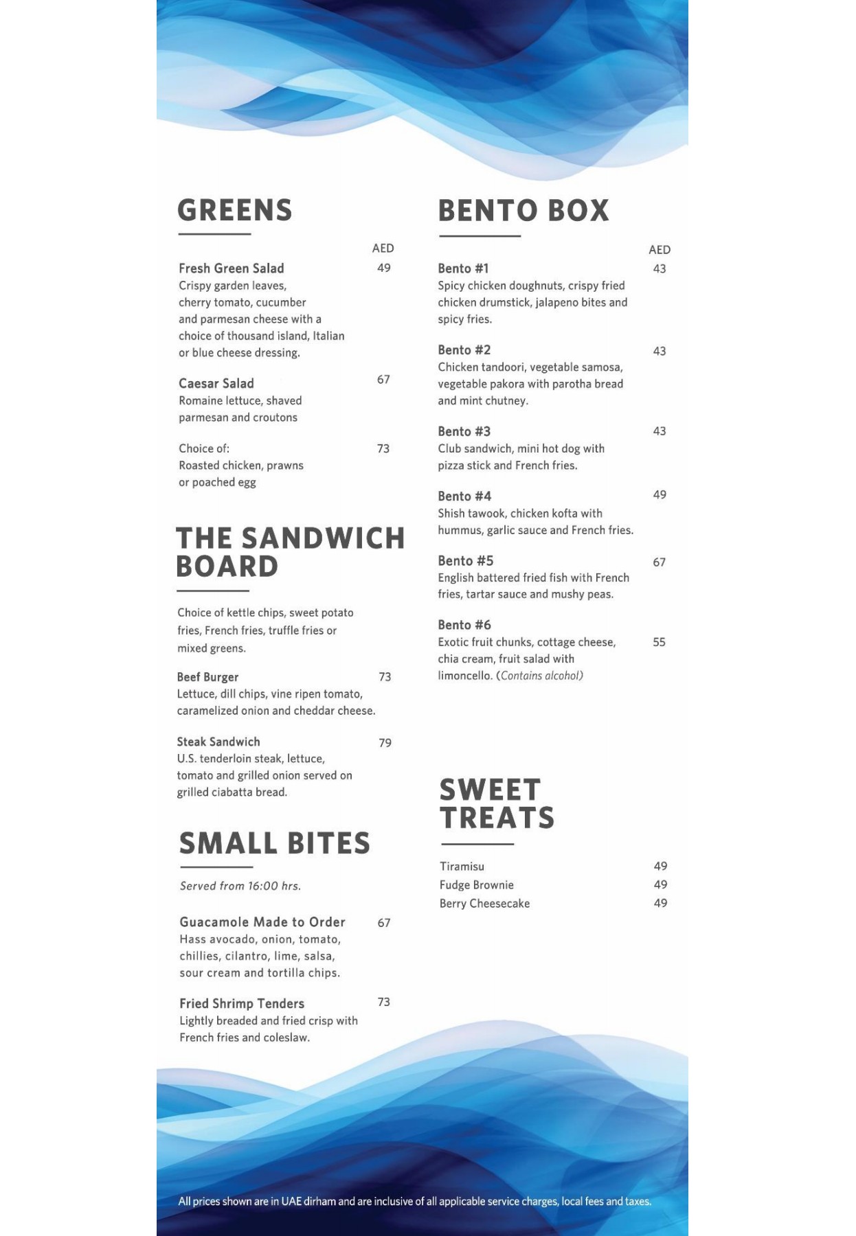 Pool Bar Menu - Room Service - Grand Millennium Al Wahda Abu Dhabi ...