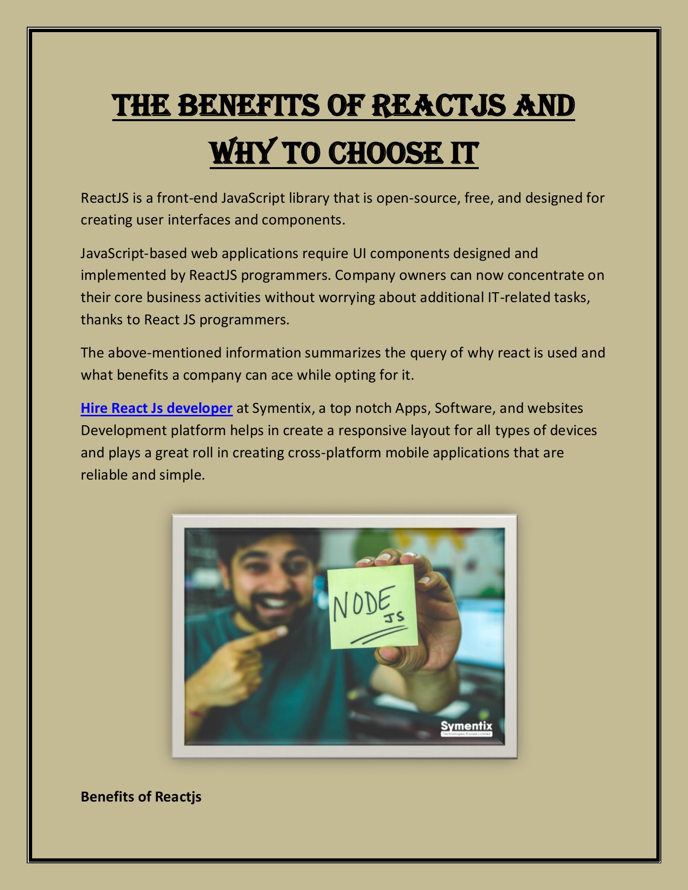 The Benefits Of Reactjs And Why To Choose It - Jack Leach - Page 1 ...