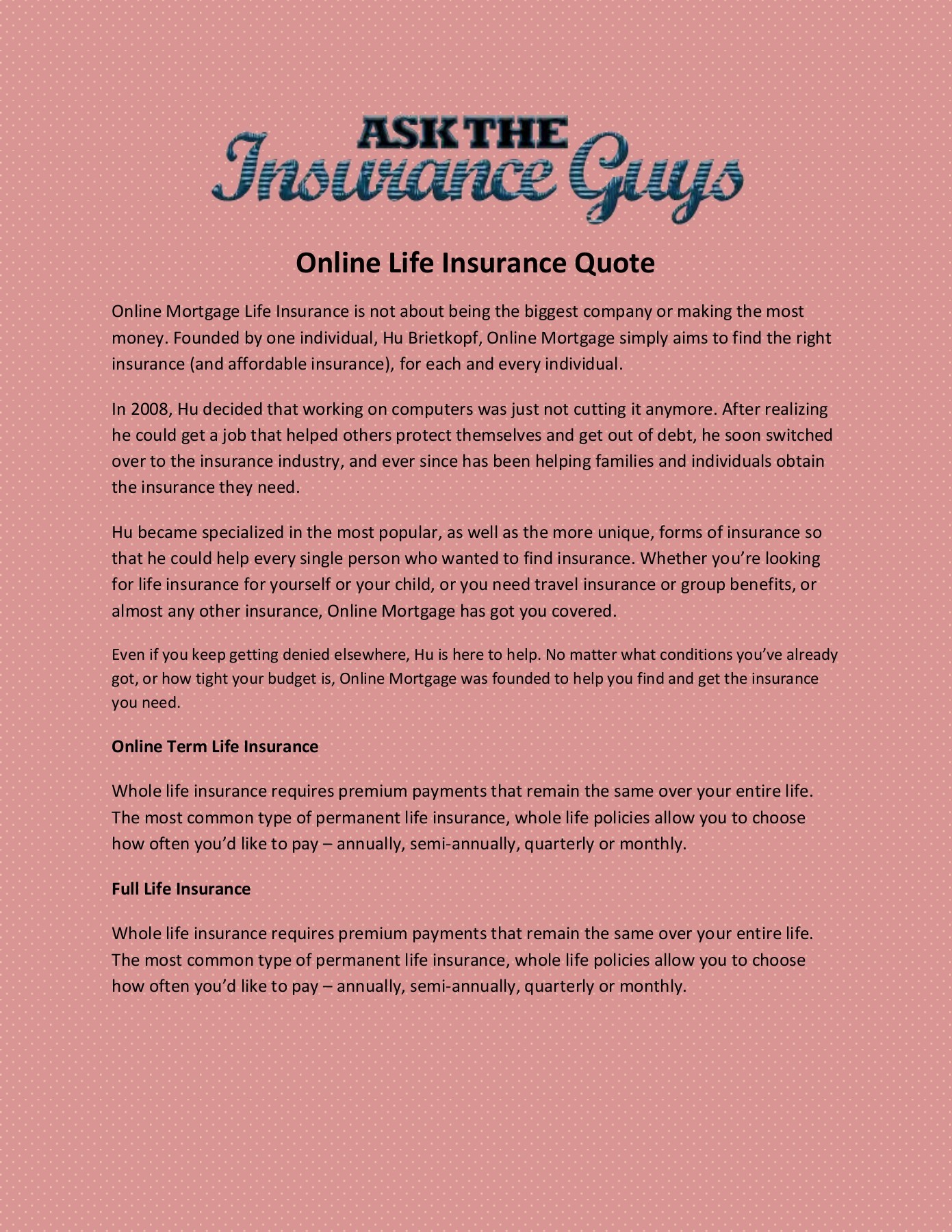 Online Life Insurance Quote - asktheinsuranceguys - Page 1 - 3 | Flip ...