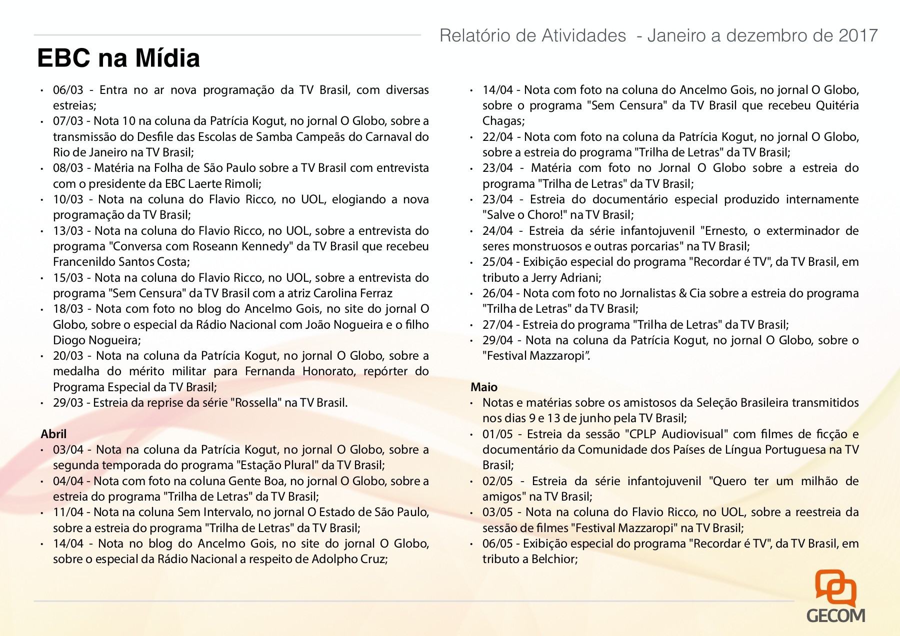 Relatório Gecom 2017 - Gecom EBC - Página 12 | PDF Online | PubHTML5