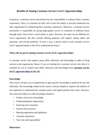 Benefits of Joining Customer Service Level 2 Apprenticeships