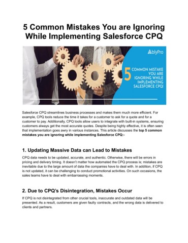 5 Common Mistakes You are Ignoring While Implementing Salesforce CPQ