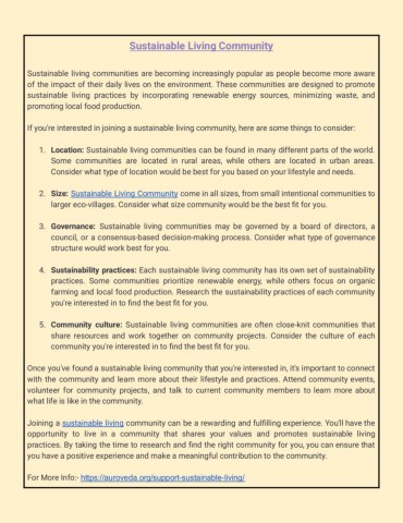 Sustainable Living Community