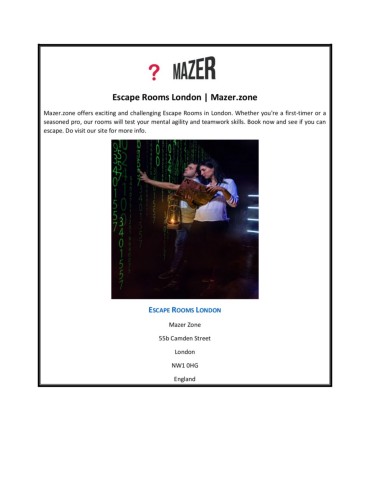 Escape Rooms London | Mazer.zone