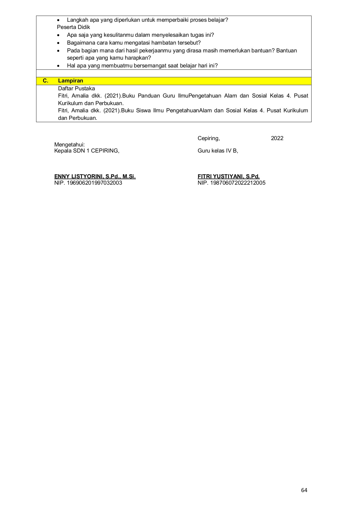 01. RPP IPAS KLS IV SMS 1 - Fitri Yustiyani - Kaca 64 | PDF Online | PubHTML5