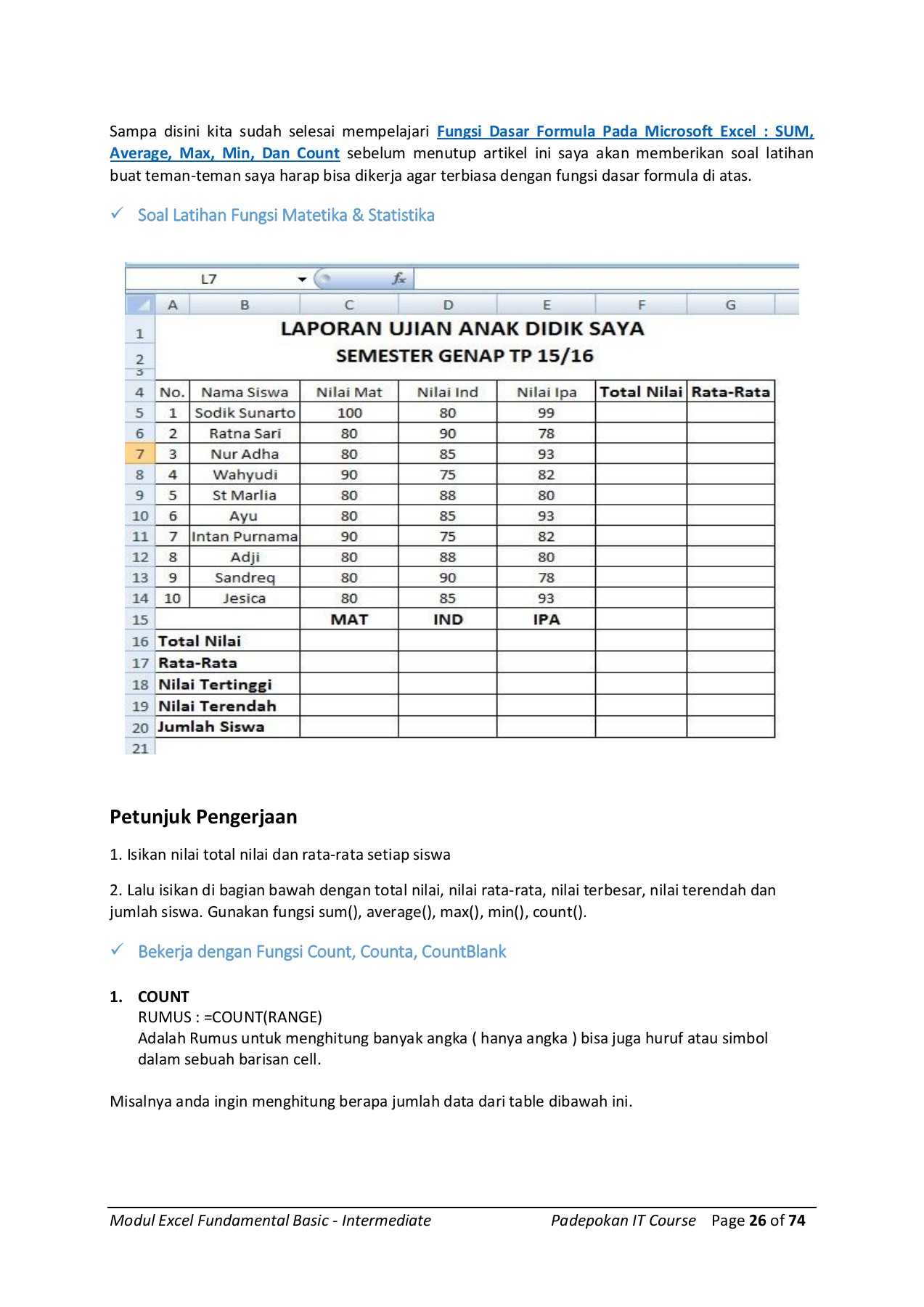 00. Modul - Excel Fundamental Basic - Intermediate - Ditacahya Maulida - Halaman 27 | PDF Online ...