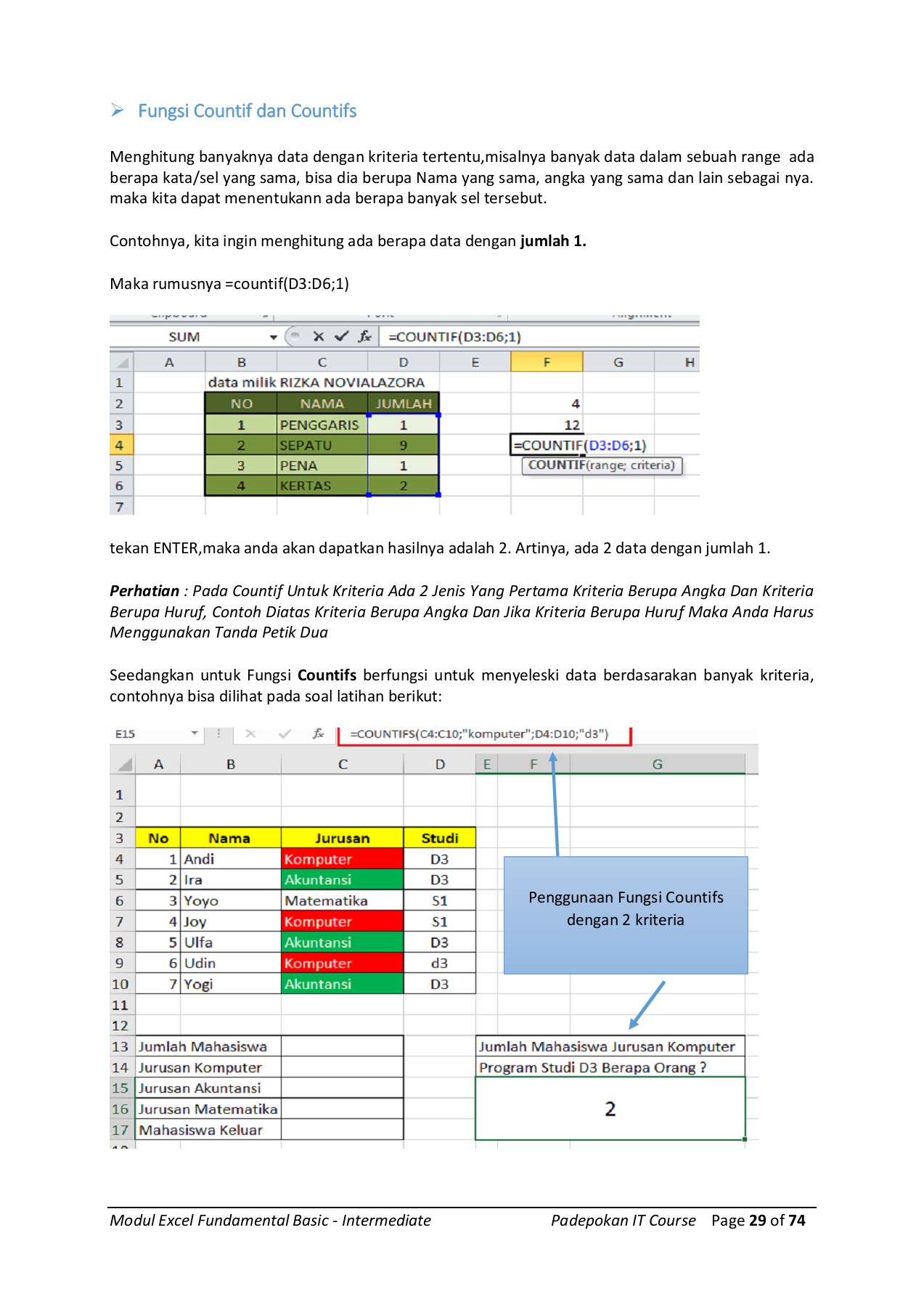 00. Modul - Excel Fundamental Basic - Intermediate - Ditacahya Maulida - Halaman 30 | PDF Online ...