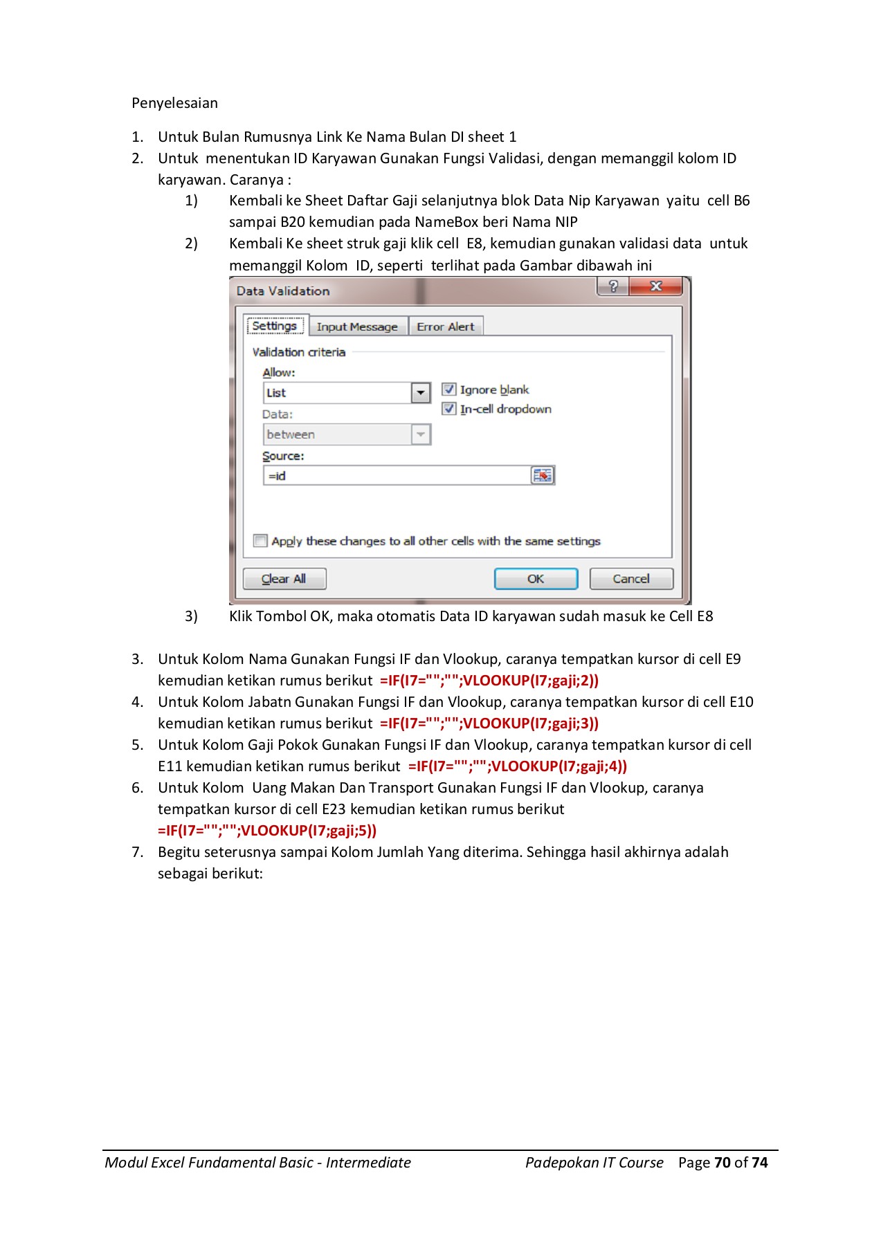 00. Modul - Excel Fundamental Basic - Intermediate - Ditacahya Maulida - Halaman 71 | PDF Online ...