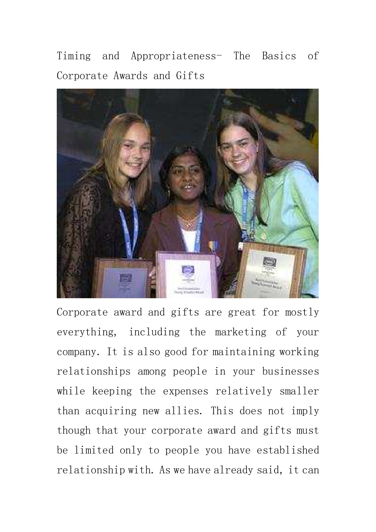 Timing and Appropriateness- The Basics of Corporate Awards and Gifts ...
