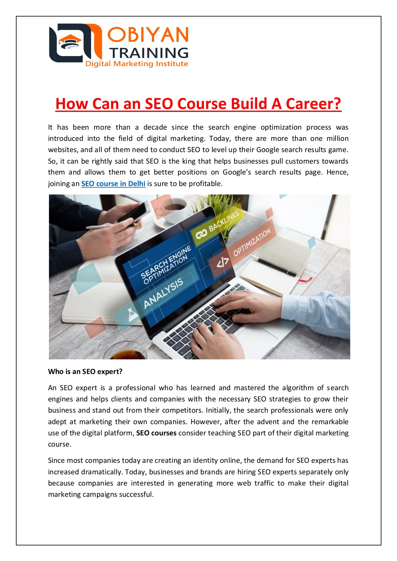 How Can an SEO Course Build A Career - obiyantrainingdelhi - Page 1 - 2 ...