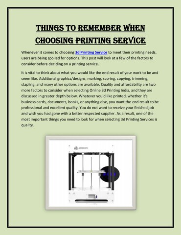 Things to Remember When Choosing Printing Service