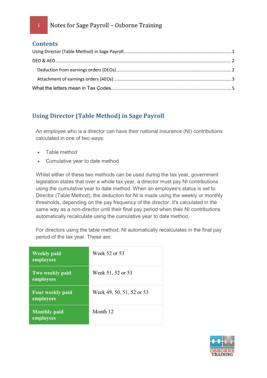 Notes for Sage Payroll – Osborne Training - Osborne Training - Page 2 ...