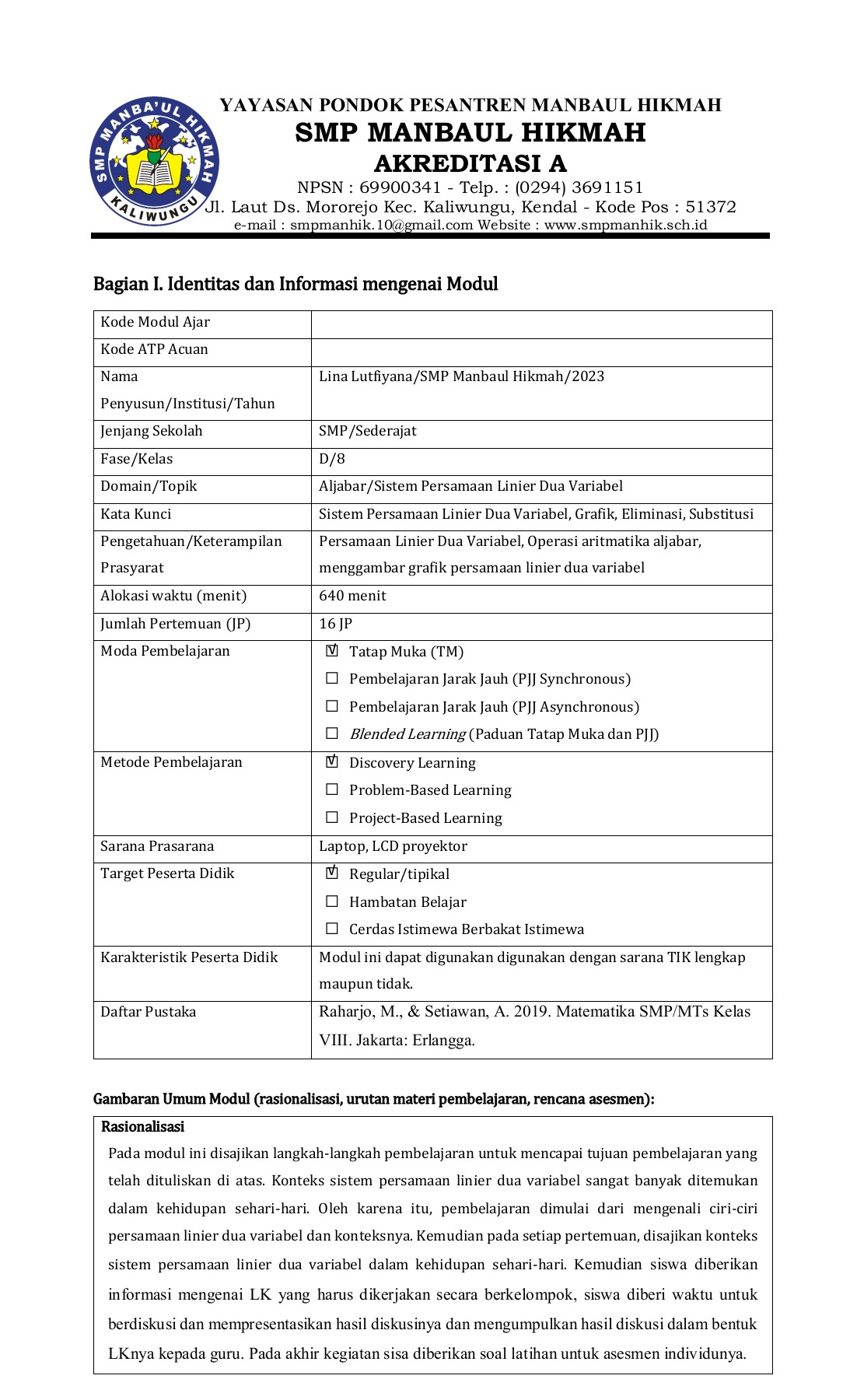 Modul Ajar SPLDV - lina lutfiyana - Page 1 - 23 | Flip PDF Online | PubHTML5
