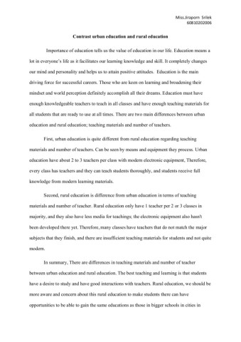 Contrast urban education and rural education