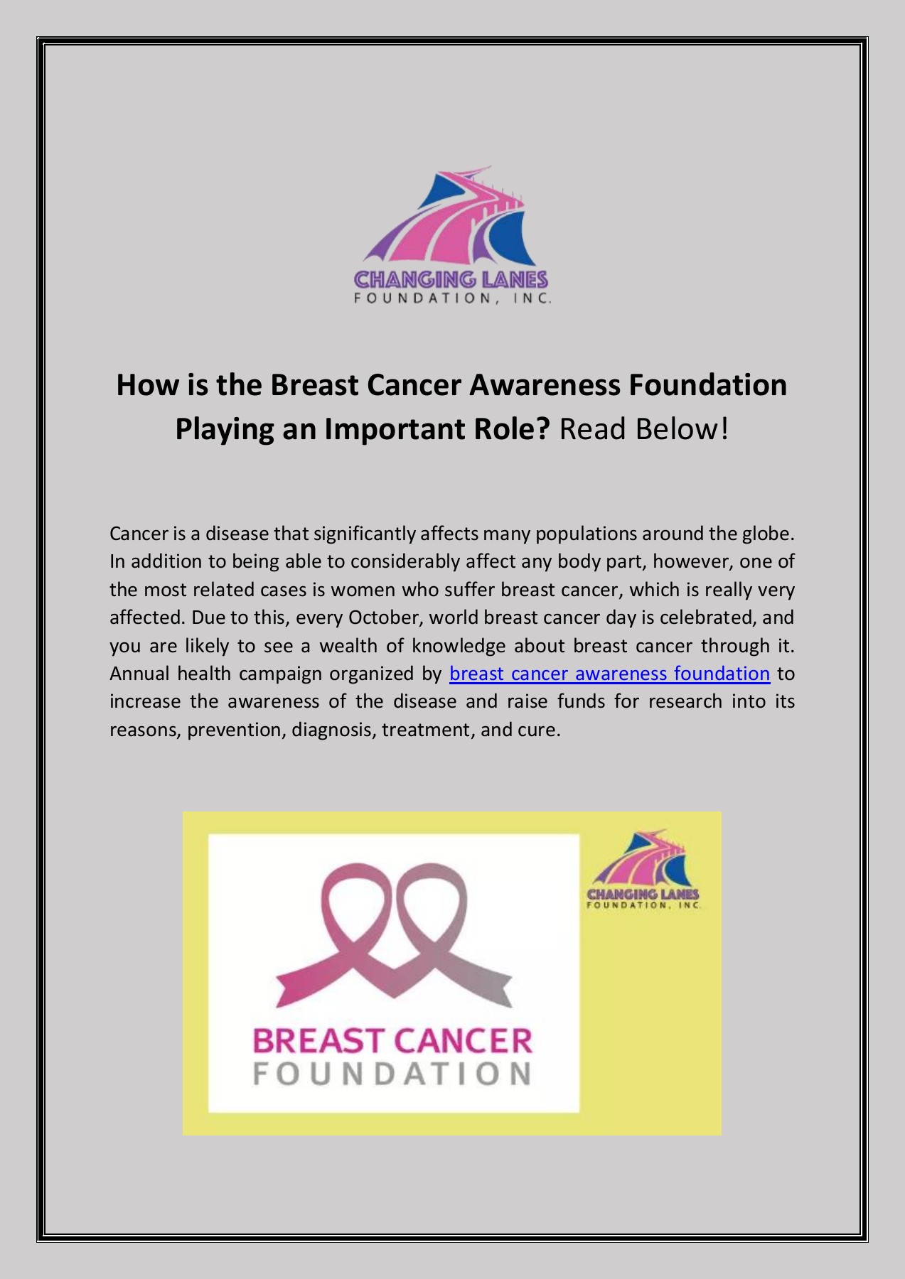 Breast Cancer Awareness Foundation in Georgia - Changing Lanes ...