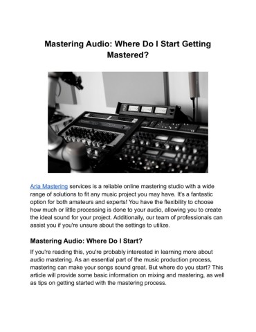 Mastering your Audio through Aria Mastering