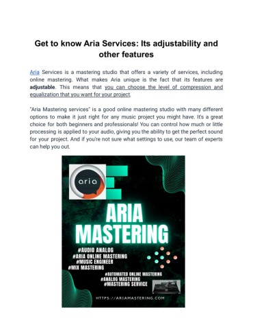 Get to Know Aria Services, Its Adjustable and Other Features - AM