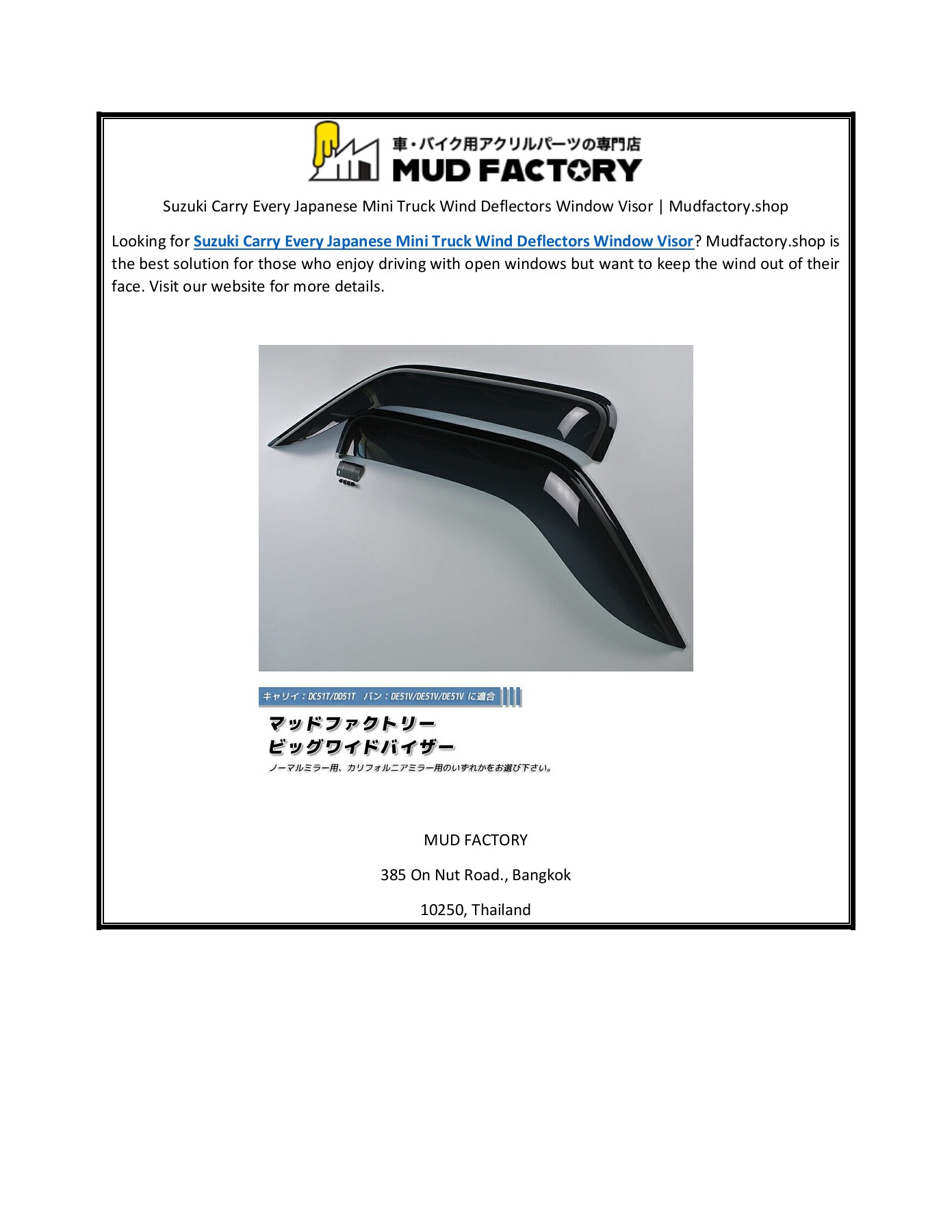 Suzuki Carry Every Japanese Mini Truck Wind Deflectors Window Visor ...