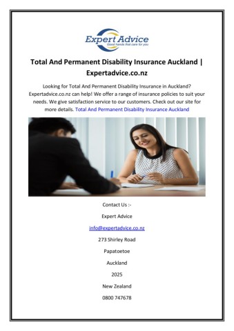 Total And Permanent Disability Insurance Auckland Expertadvice.co.nz