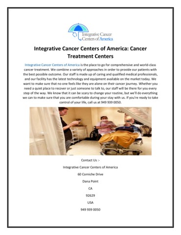 Integrative Cancer Centers of America Cancer Treatment Centers