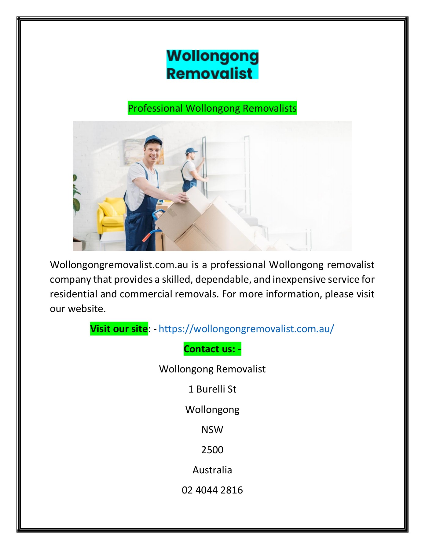 Professional Wollongong Removalists - Wollongong Removalist - Page 1 ...