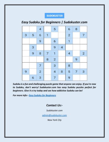 Easy Sudoku for Beginners | Sudokuster.com