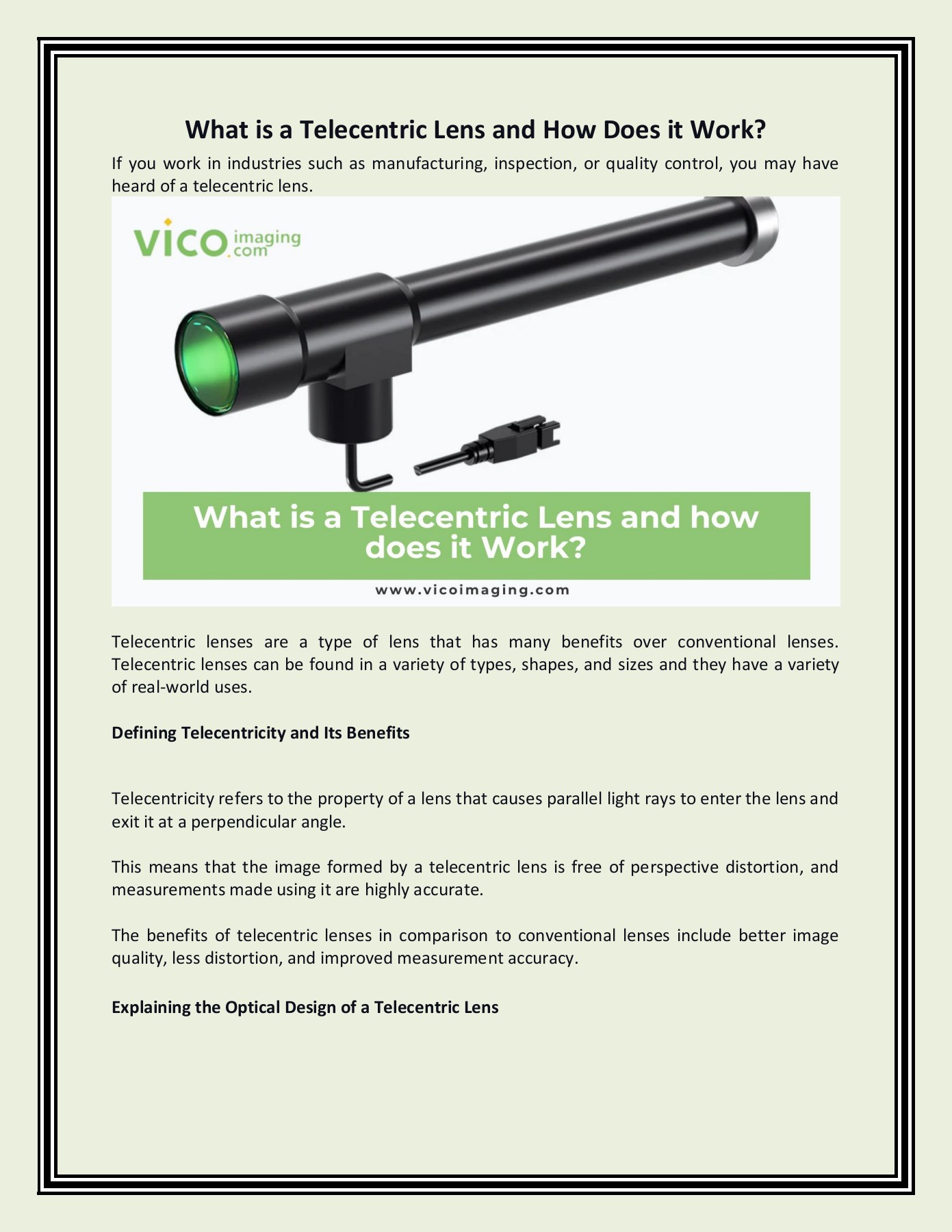What is a Telecentric Lens and How Does it Work - Vico Imaging - Page 1 ...