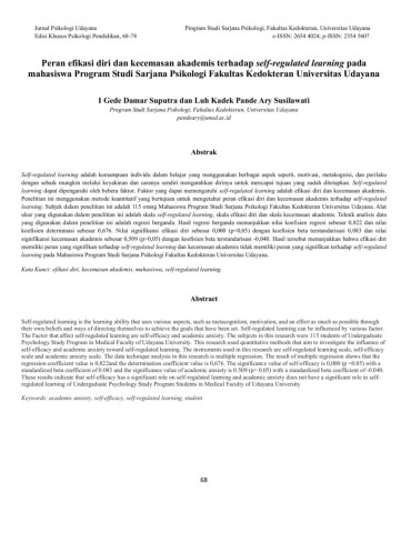 Peran efikasi diri dan kecemasan akademis terhadap self-regulated learning pada mahasiswa ...
