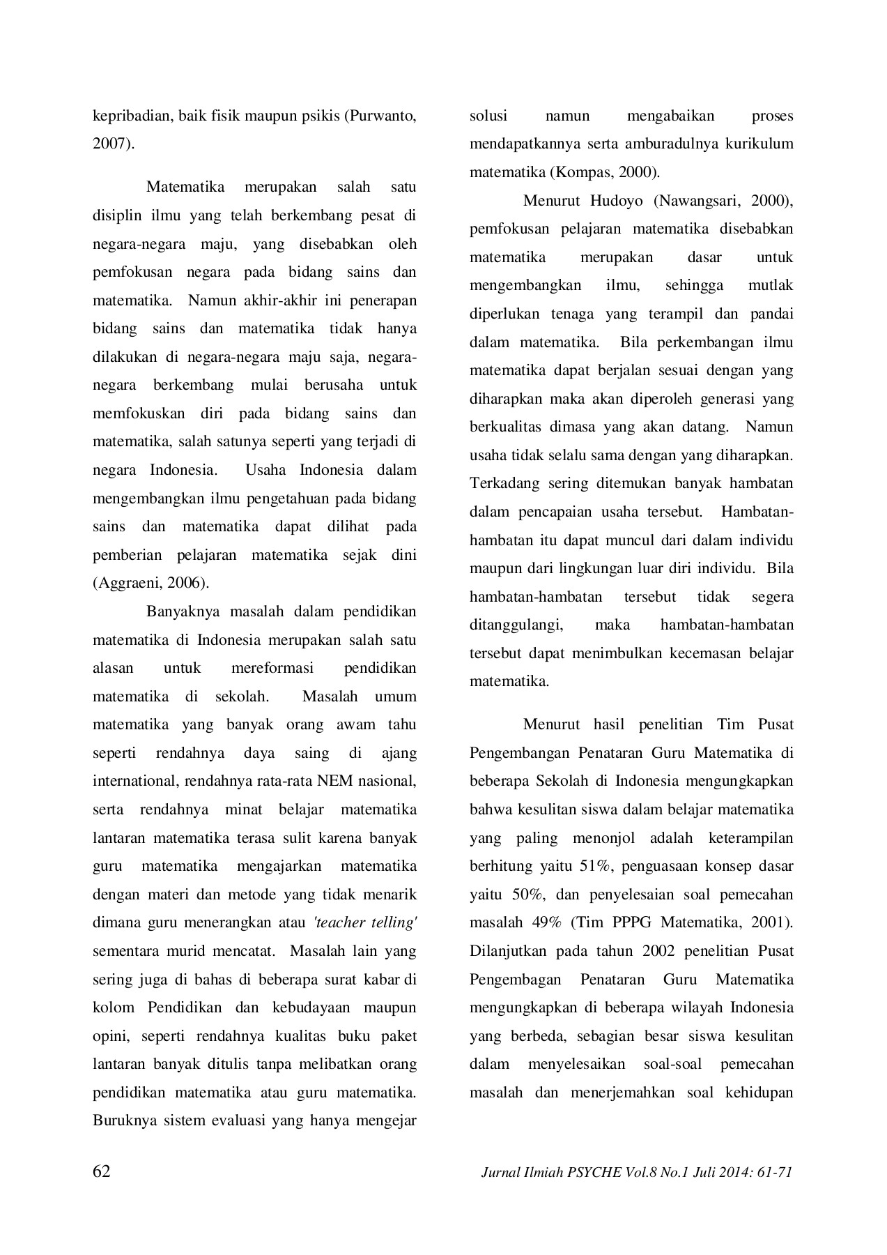 Hubungan antara Efikasi Diri dengan Kecemasan Belajar Matematika pada Siswa IPS Kelas XI SMA ...