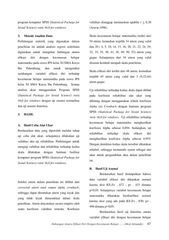 Hubungan antara Efikasi Diri dengan Kecemasan Belajar Matematika pada Siswa IPS Kelas XI SMA ...