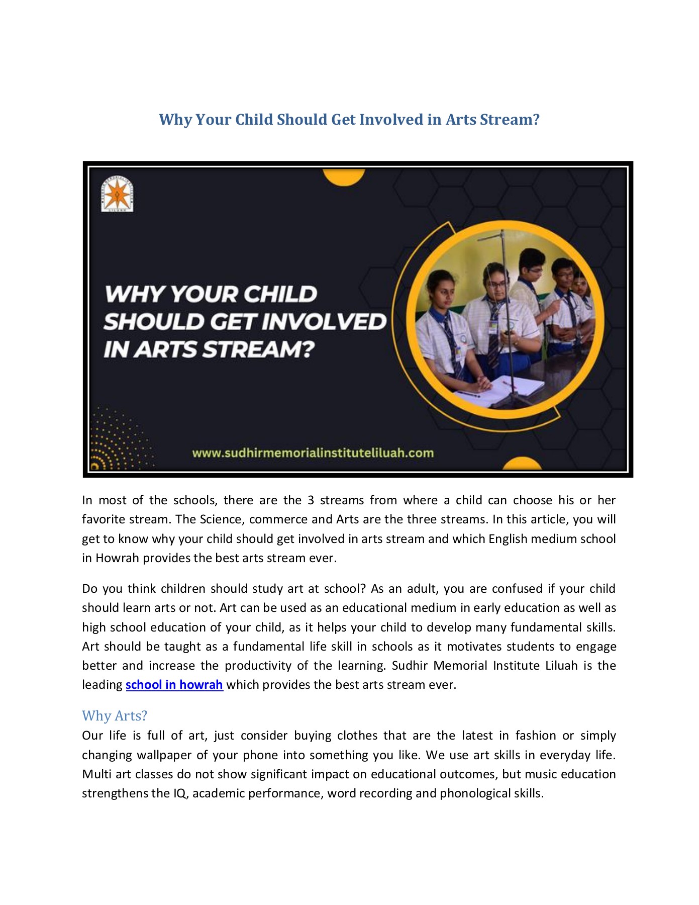 Why Your Child Should Get Involved in Arts Stream - Sudhir Memorial ...