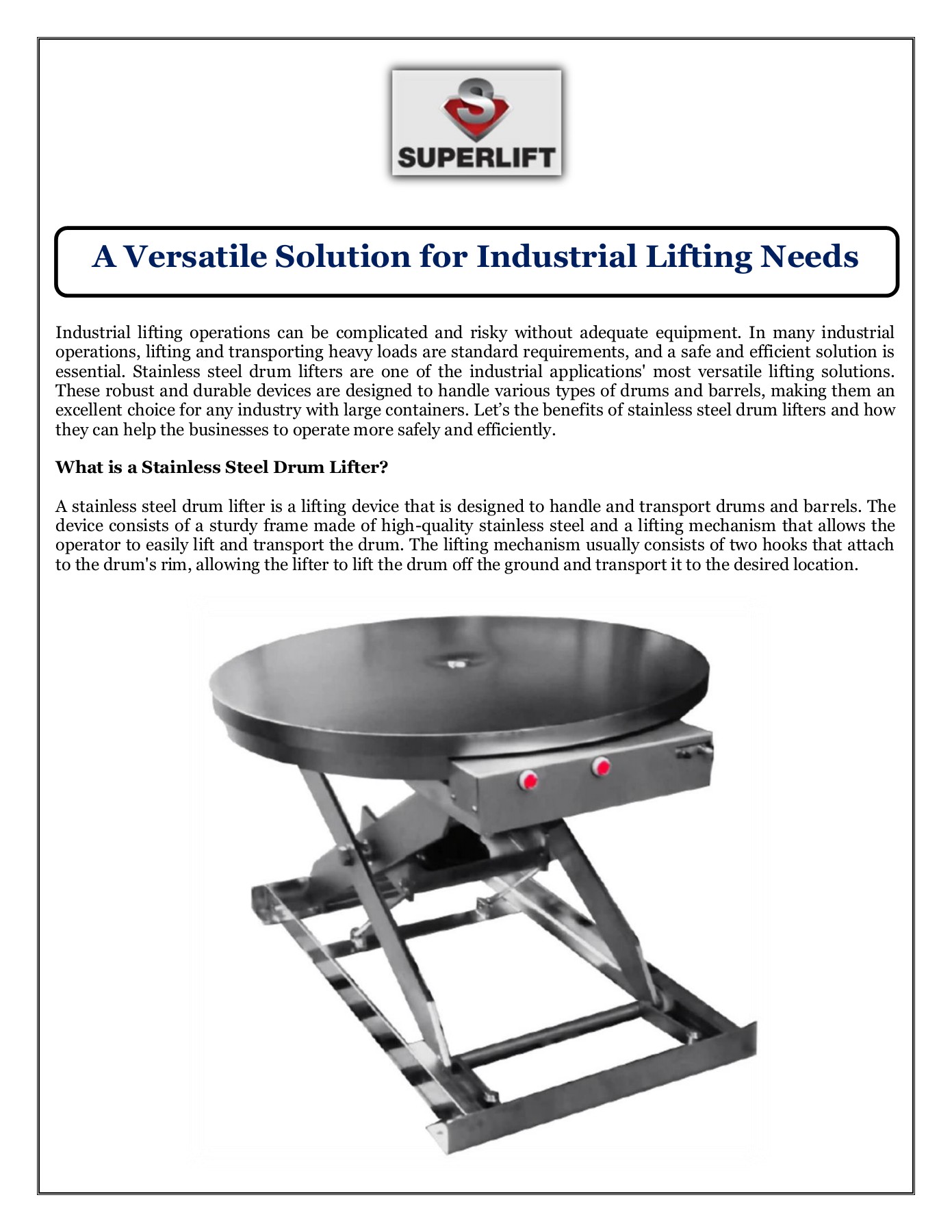 A Versatile Solution for Industrial Lifting Needs - Superlift Material ...