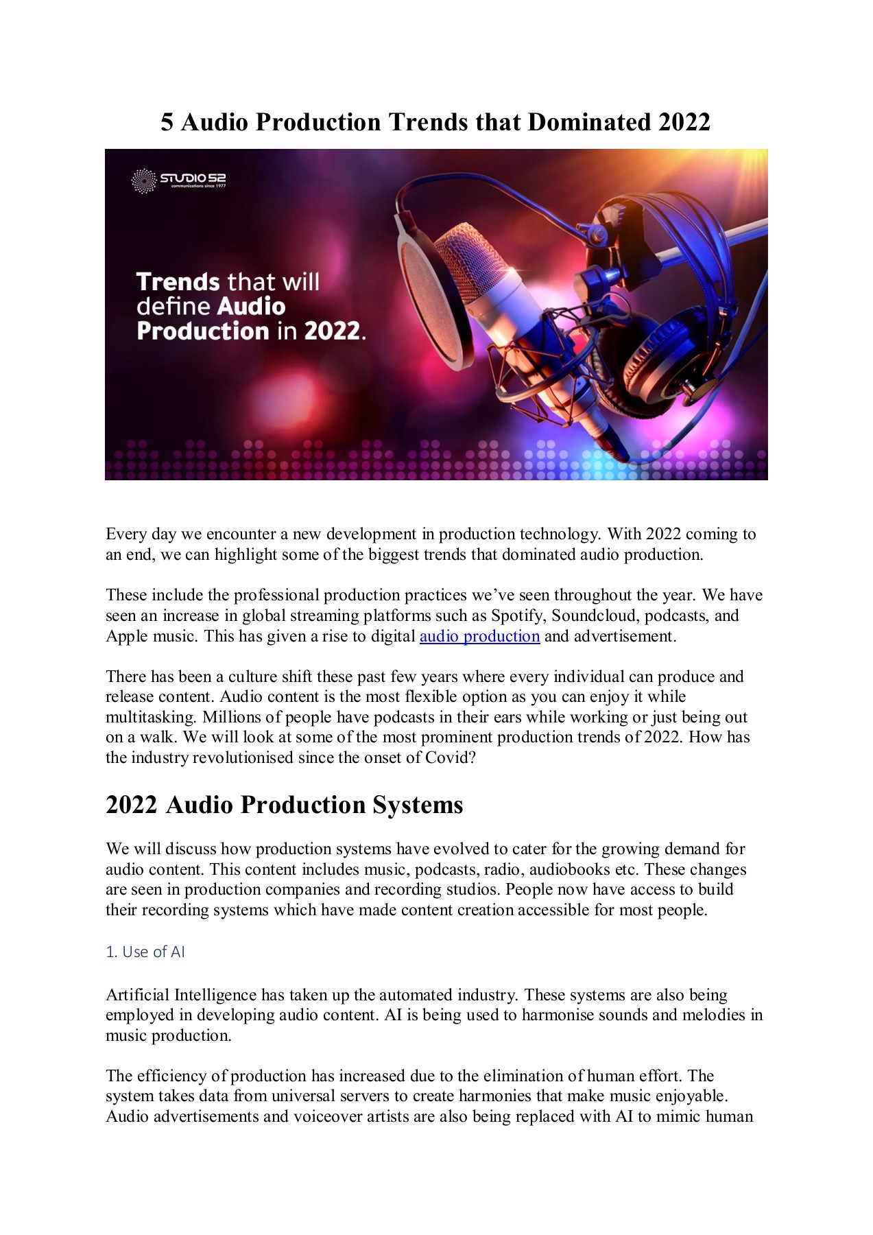 5 Audio Production Trends that Dominated 2022 - Studio52 - Page 1 - 3 | Flip PDF Online | PubHTML5