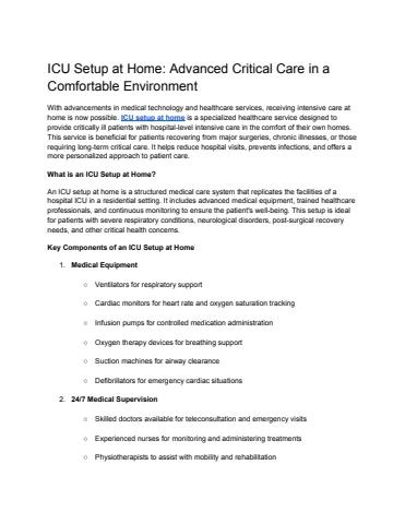 ICU Setup at Home – Hospital-Level Critical Care in Your Comfort Zone